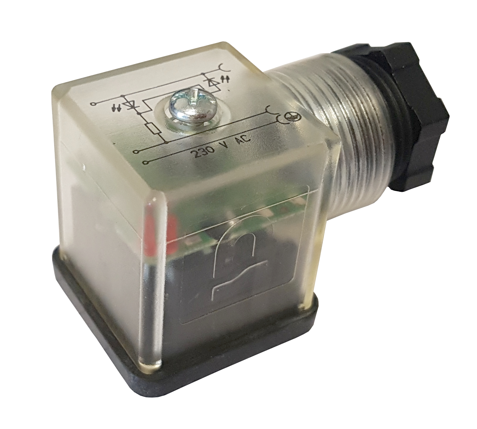 IP65 DIN 43650A connector 28x28mm with Red LED circuit